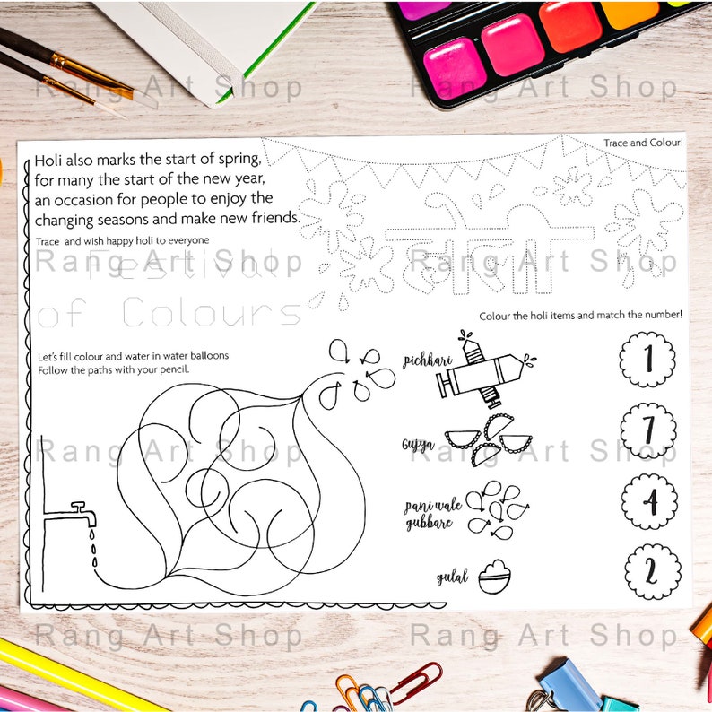 Holi Activity Pages Colouring Activity Page Printable Holi Favour Kids ...