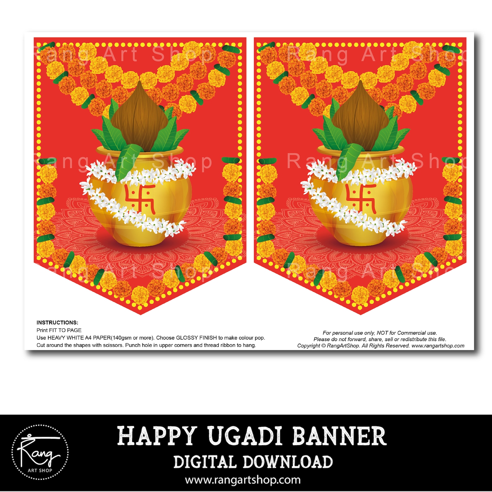 Happy Ugadi Banner - Yugadi New Year - Indian Festival Colourful Door ...