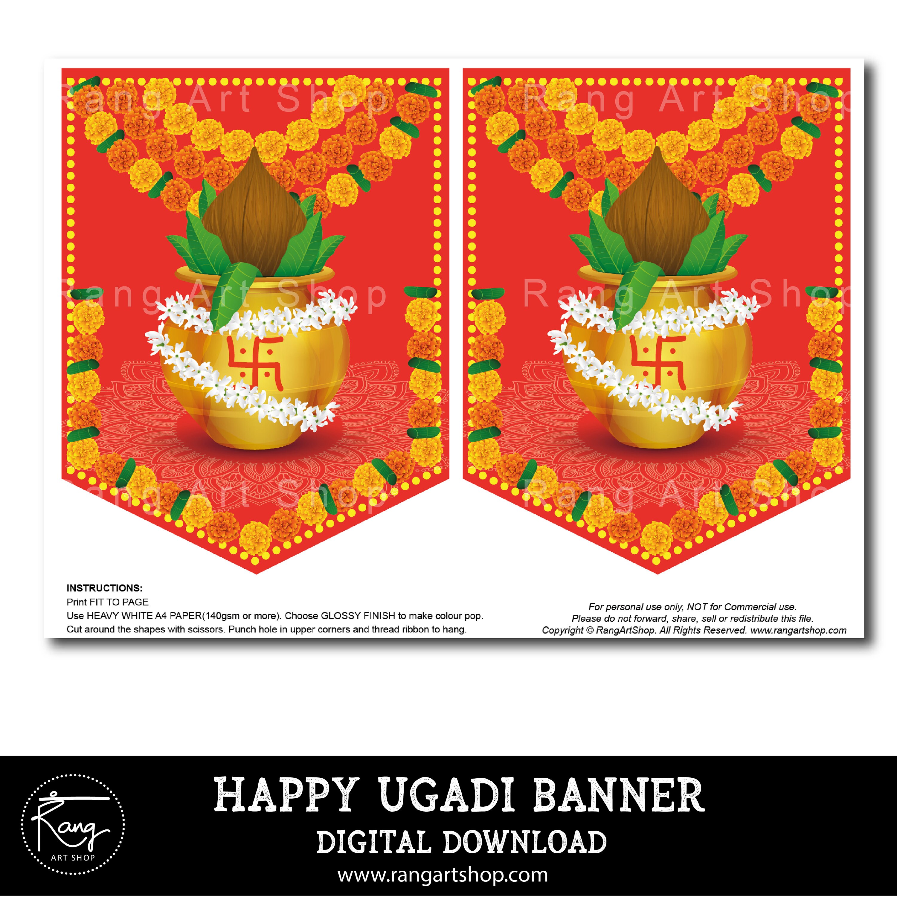 Happy Ugadi Banner - Yugadi New Year - Indian Festival Colourful Door ...