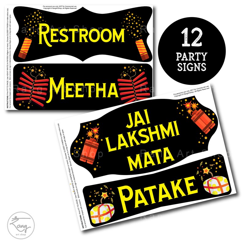 Happy Diwali Party Direction Signs - Set of 12 - Bollywood Style Party ...