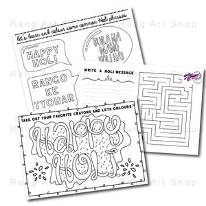 Holi Activity Pages - Colouring Activity Page - Printable Holi Favour ...
