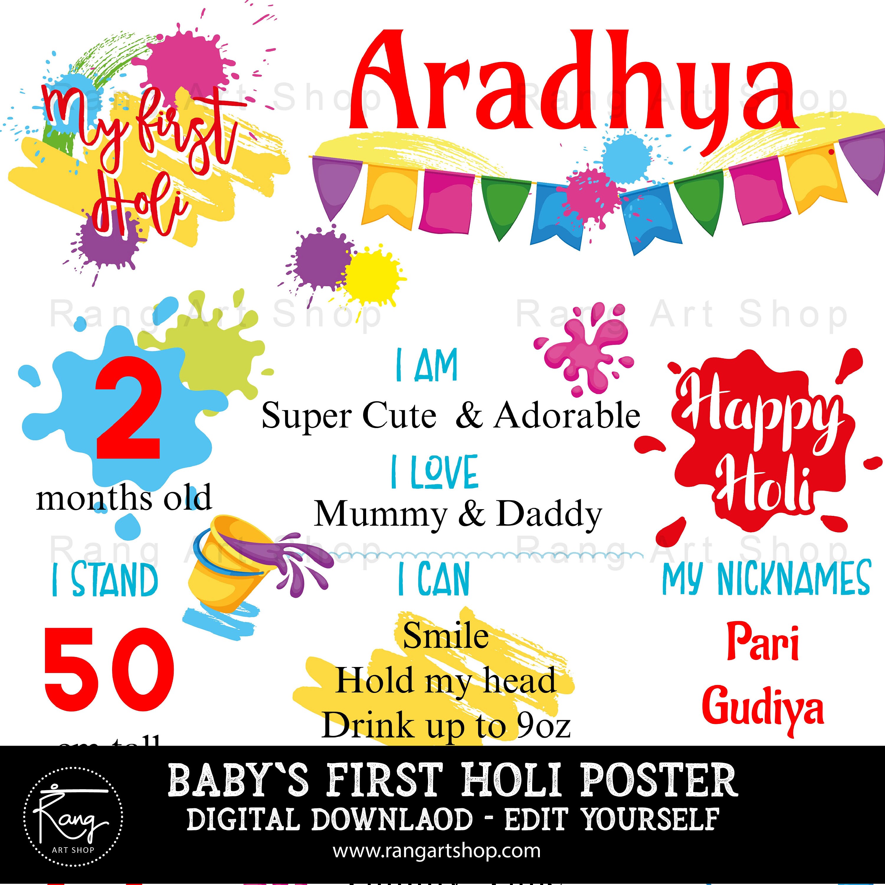 Custom Baby's First Holi Milestone Poster First Holi Party Happy Holi ...