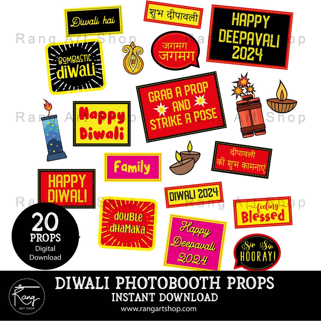 Diwali Photo Booth Prop 2024 - 20 Photobooth Props Printable - Indian ...