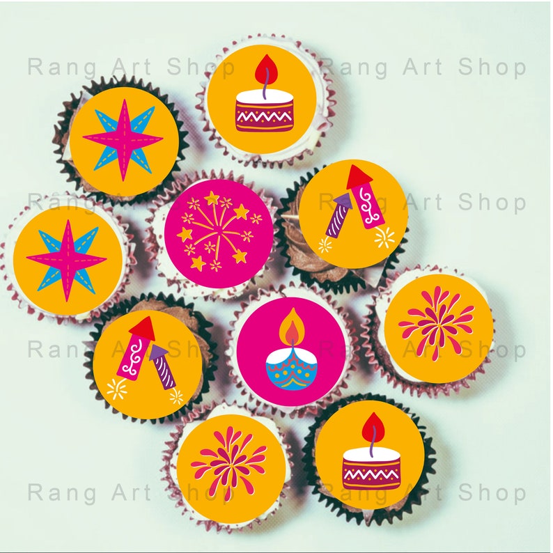 Diwali Cupcake Toppers - Diwali Decorations - Diwali Props - Diwali ...