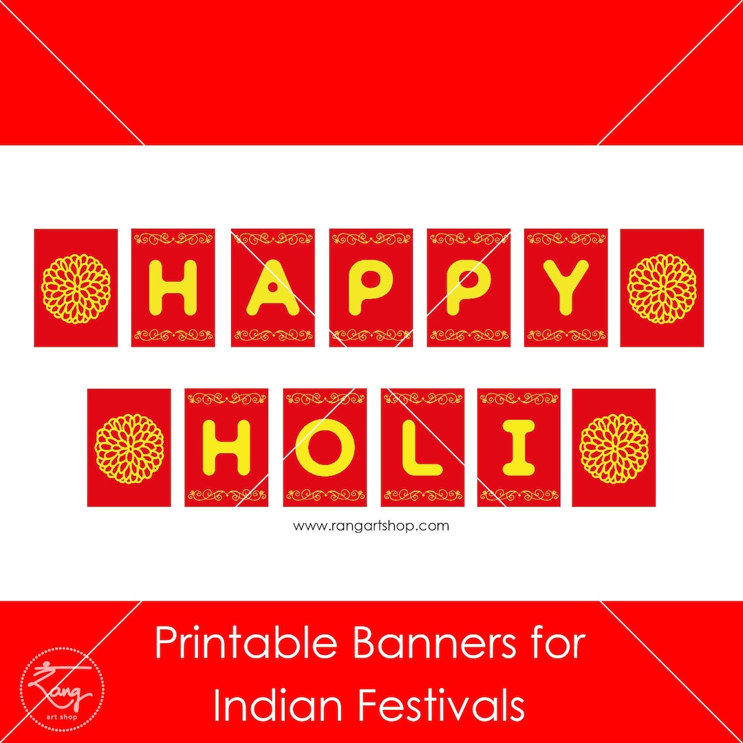 Holi Banner - Holi Party Decoration - Indian Festival Colourful Bunting ...