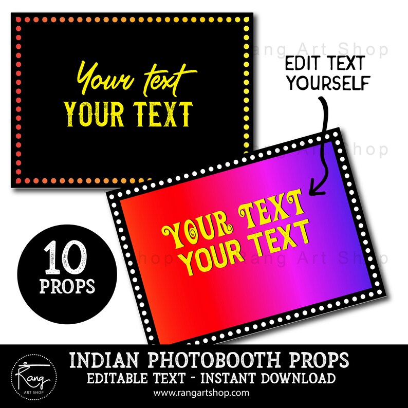 Editable Bollywood Photobooth Props Set of 10- Custom Phrases Indian ...