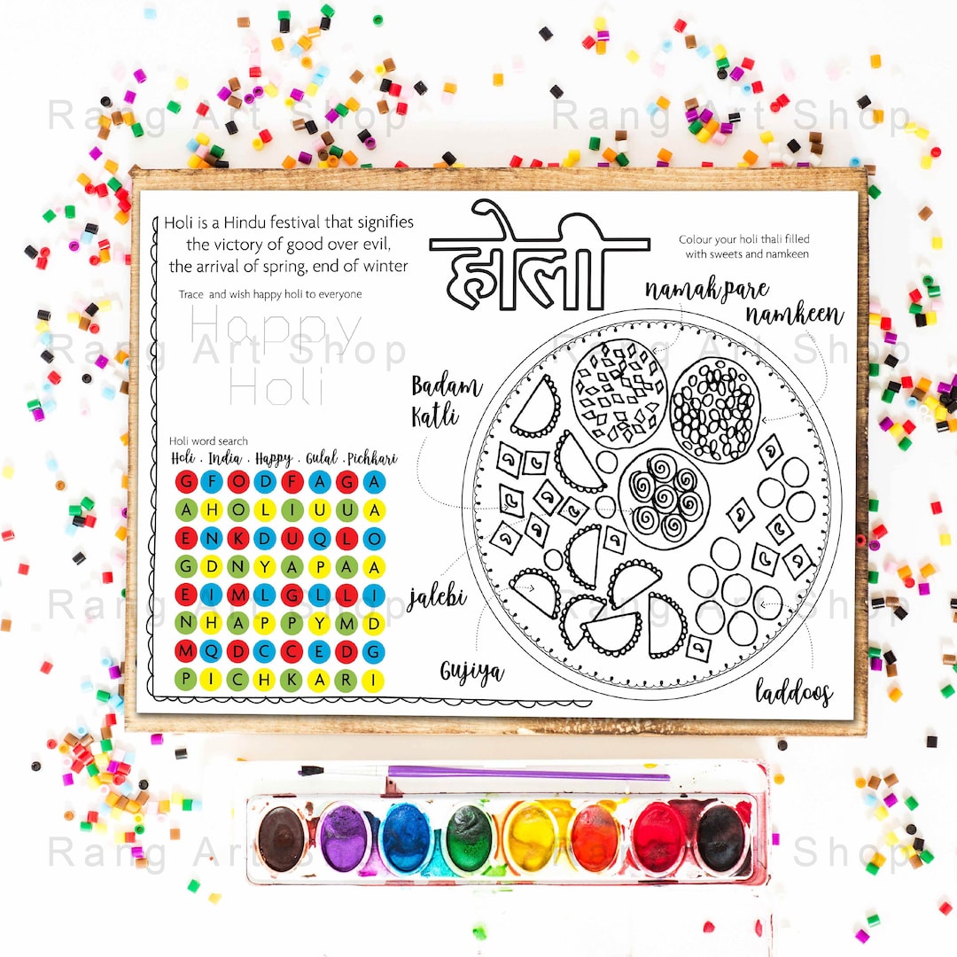 Holi Activity Pages - Colouring Activity Page - Printable Holi Favour ...