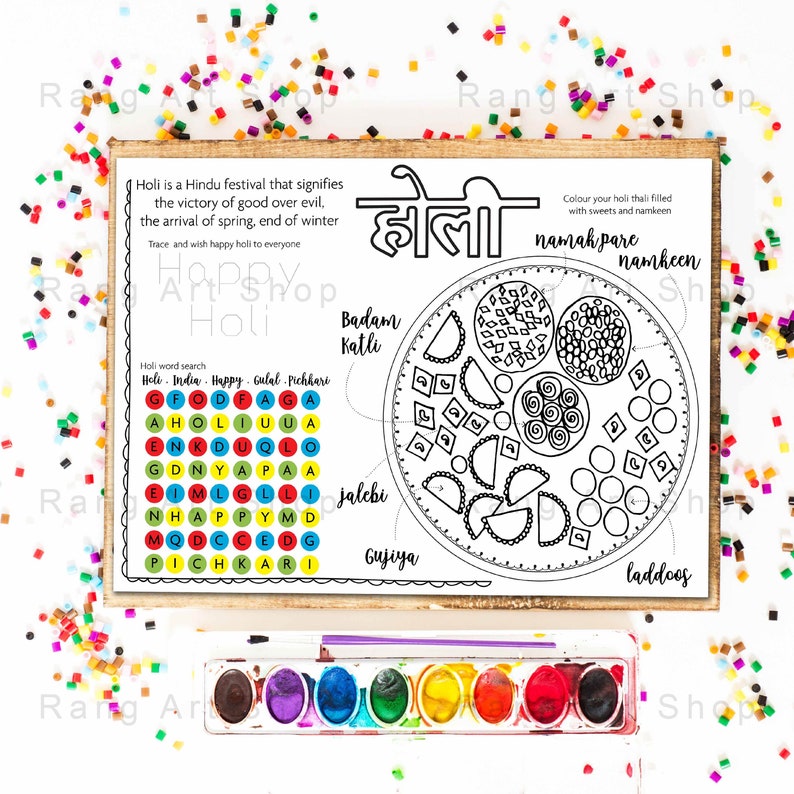Holi Activity Pages - Colouring Activity Page - Printable Holi Favour ...