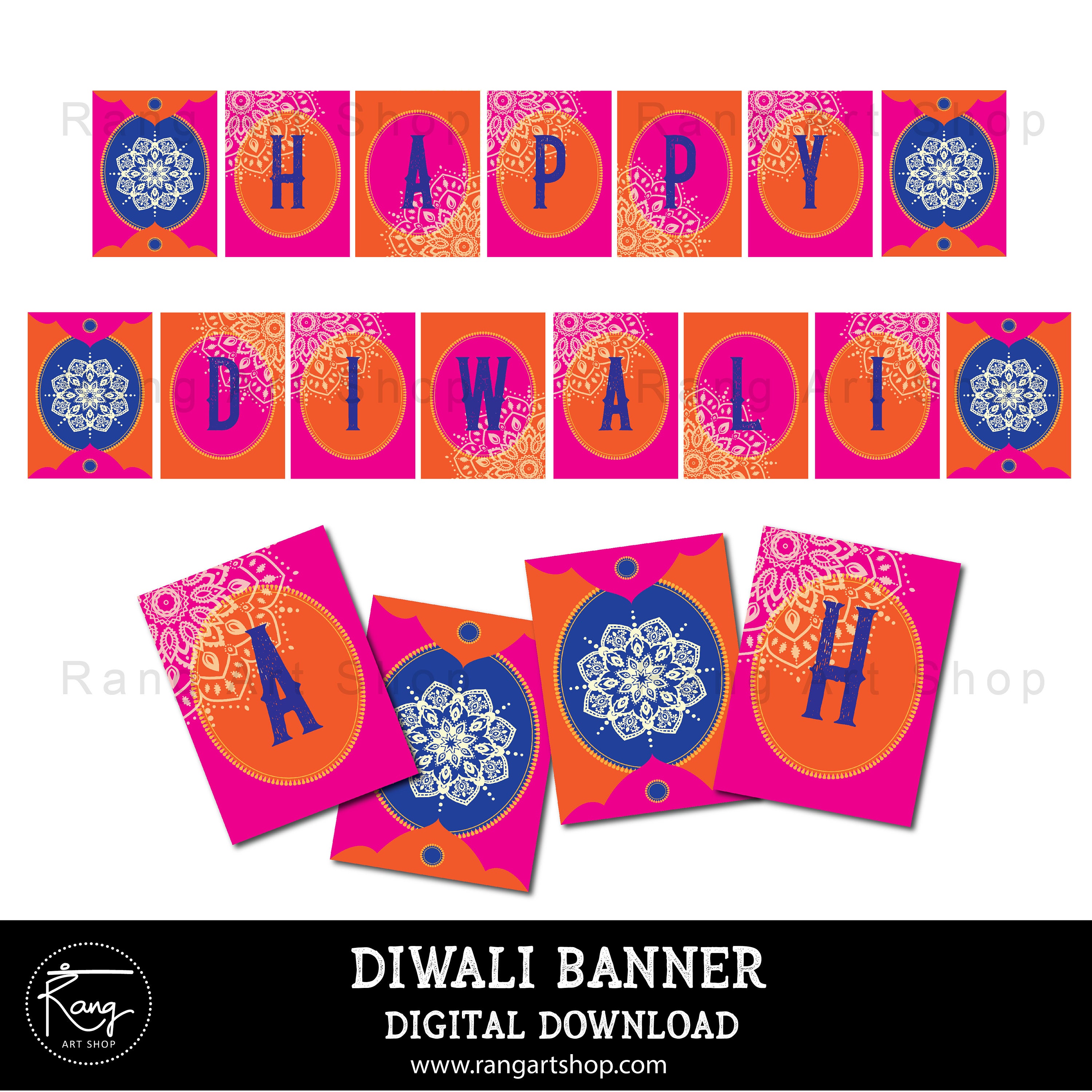 Diwali Banner - Diwali Decoration Indian Festival Bunting - Mandala ...