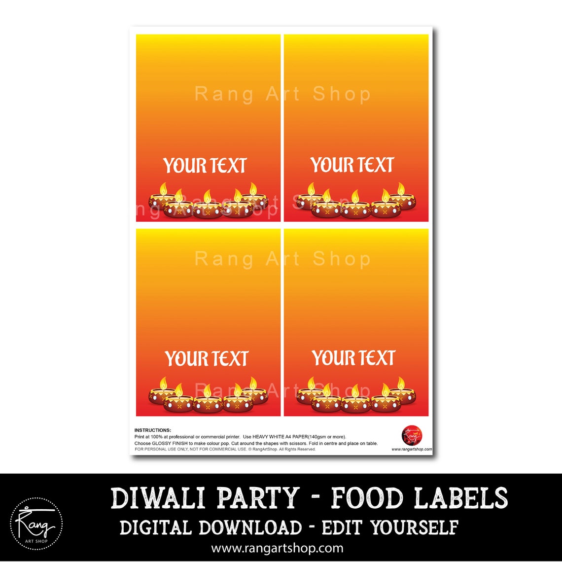 Diwali Editable Food Labels - Diwali Tent Card - Diwali Party Buffet ...