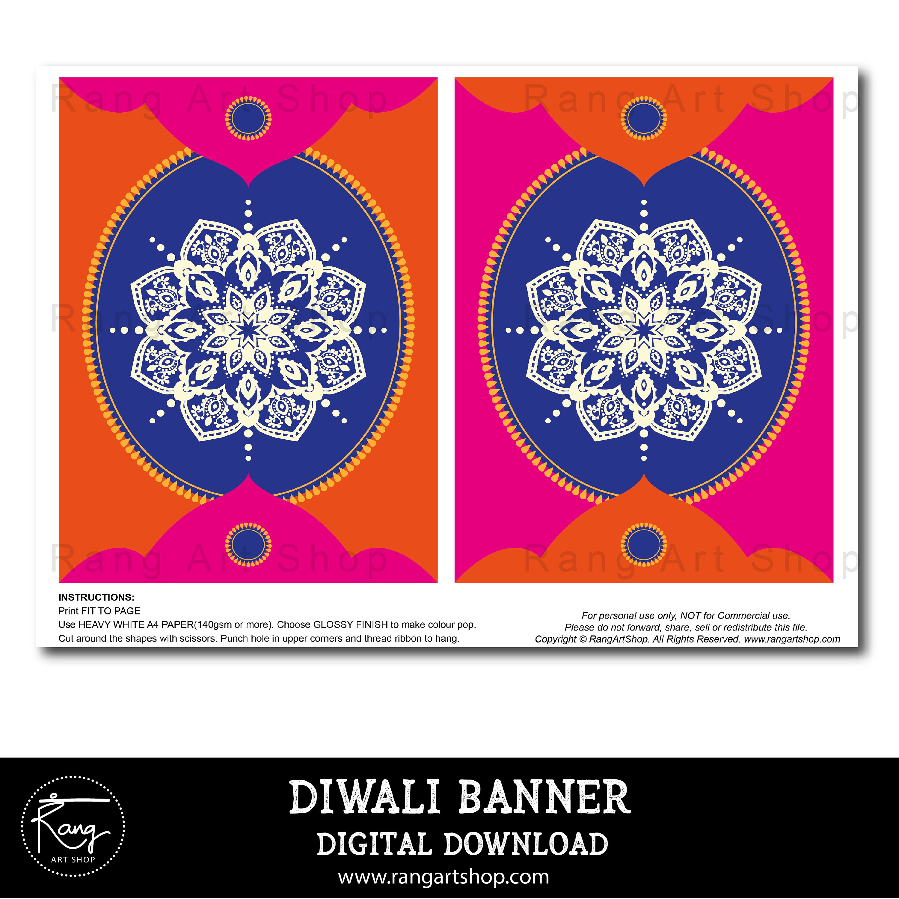 Diwali Banner - Diwali Decoration Indian Festival Bunting - Mandala ...