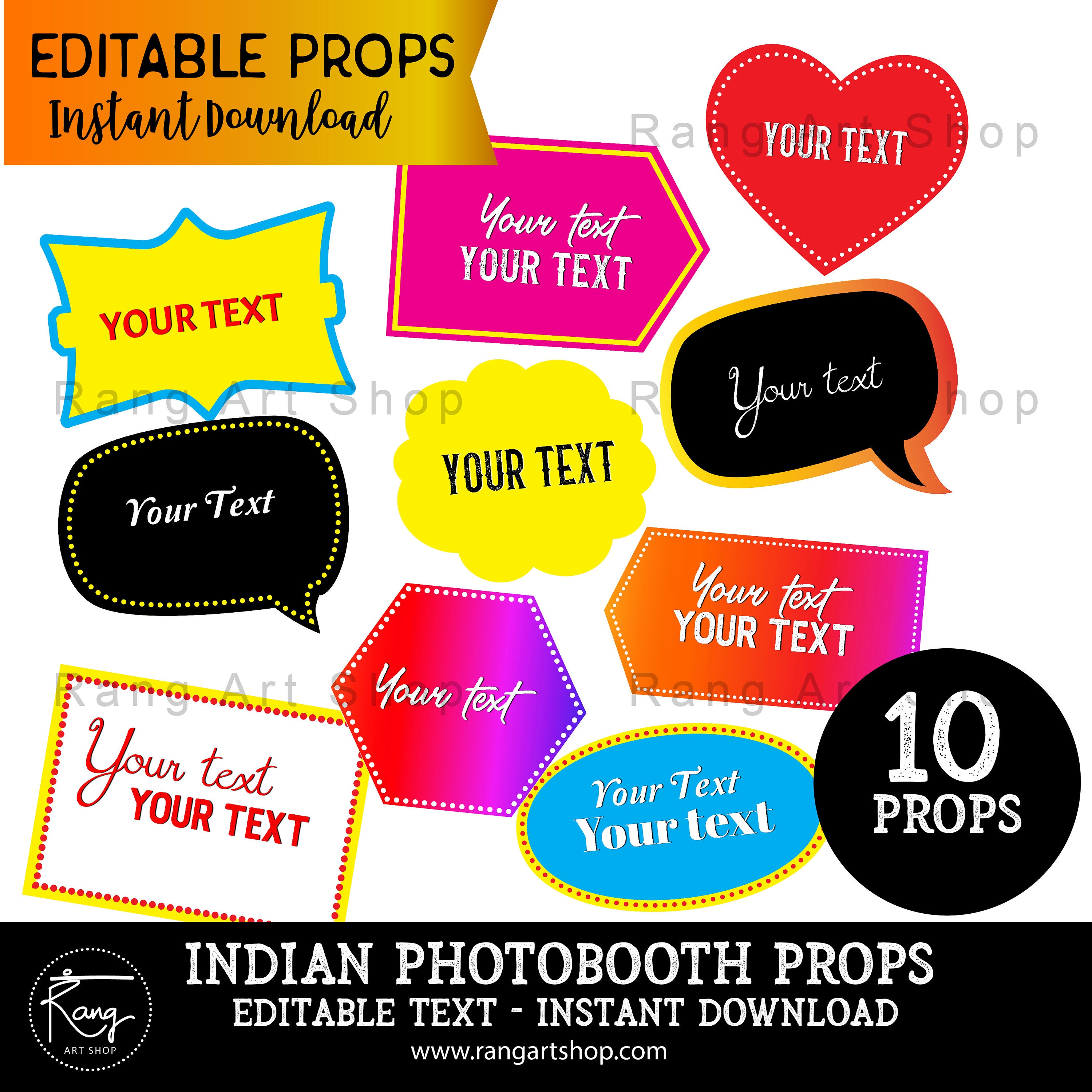 Editable Bollywood Photobooth Props Set of 10- Custom Phrases Indian ...