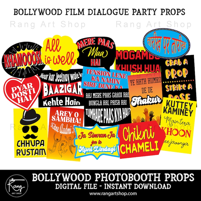 Bollywood Film Dialogue Photo Booth Props - 15 Props- Indian ...
