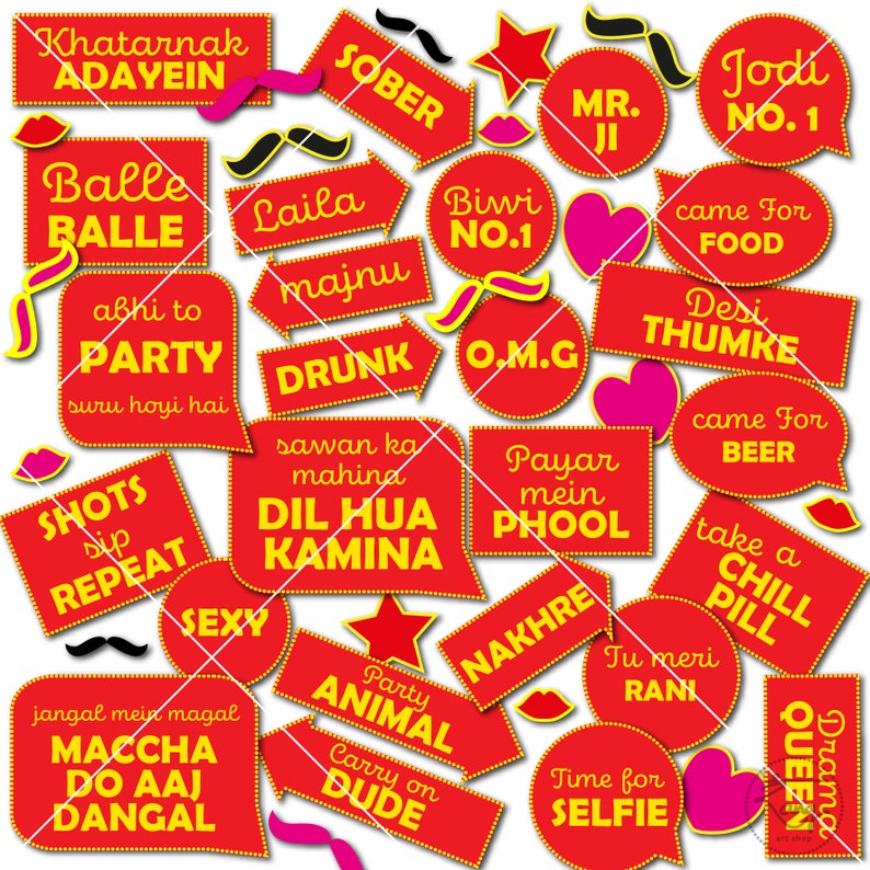 Bollywood Photobooth Props - 44 Printable Photobooth Props- Indian ...