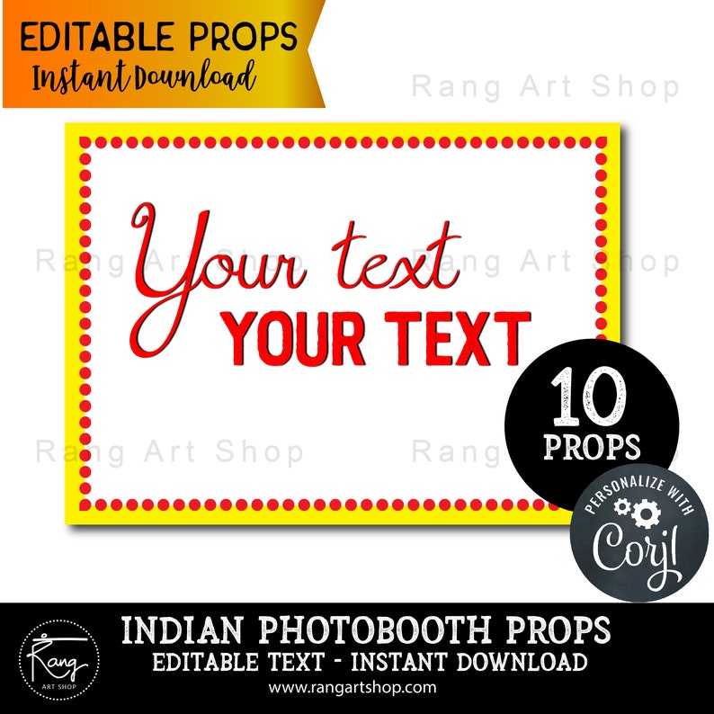 Editable Bollywood Photobooth Props Set of 10- Custom Phrases Indian ...