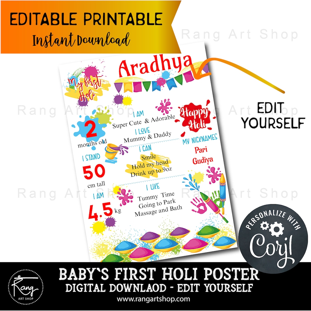 Custom Baby's First Holi Milestone Poster - First Holi Party - Happy ...