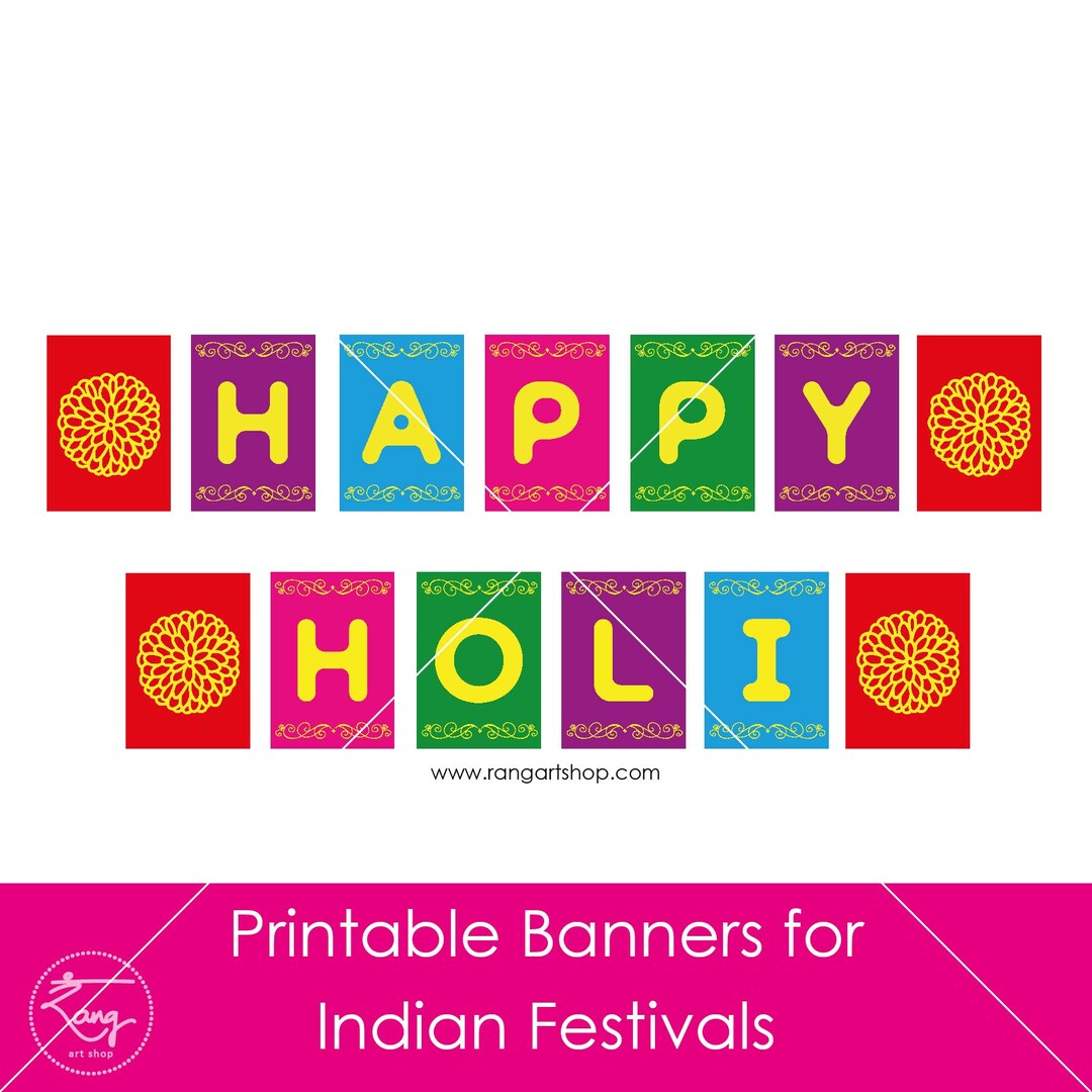 Holi Banner - Holi Party Decoration - Indian Festival Colourful Bunting ...