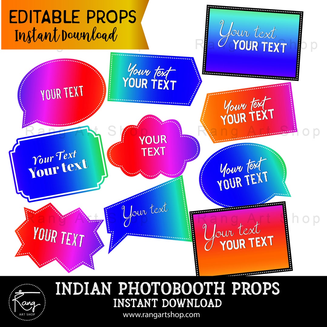 Editable Bollywood Photobooth Props Set of 10- Custom Phrases Indian ...