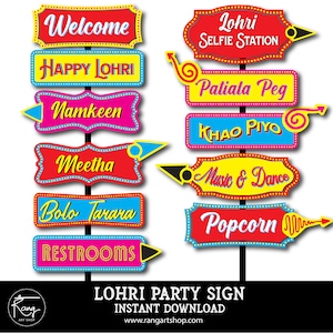 Lohri Party Direction Signs - Set of 11 - Happy Lohri - Punjabi DIY ...