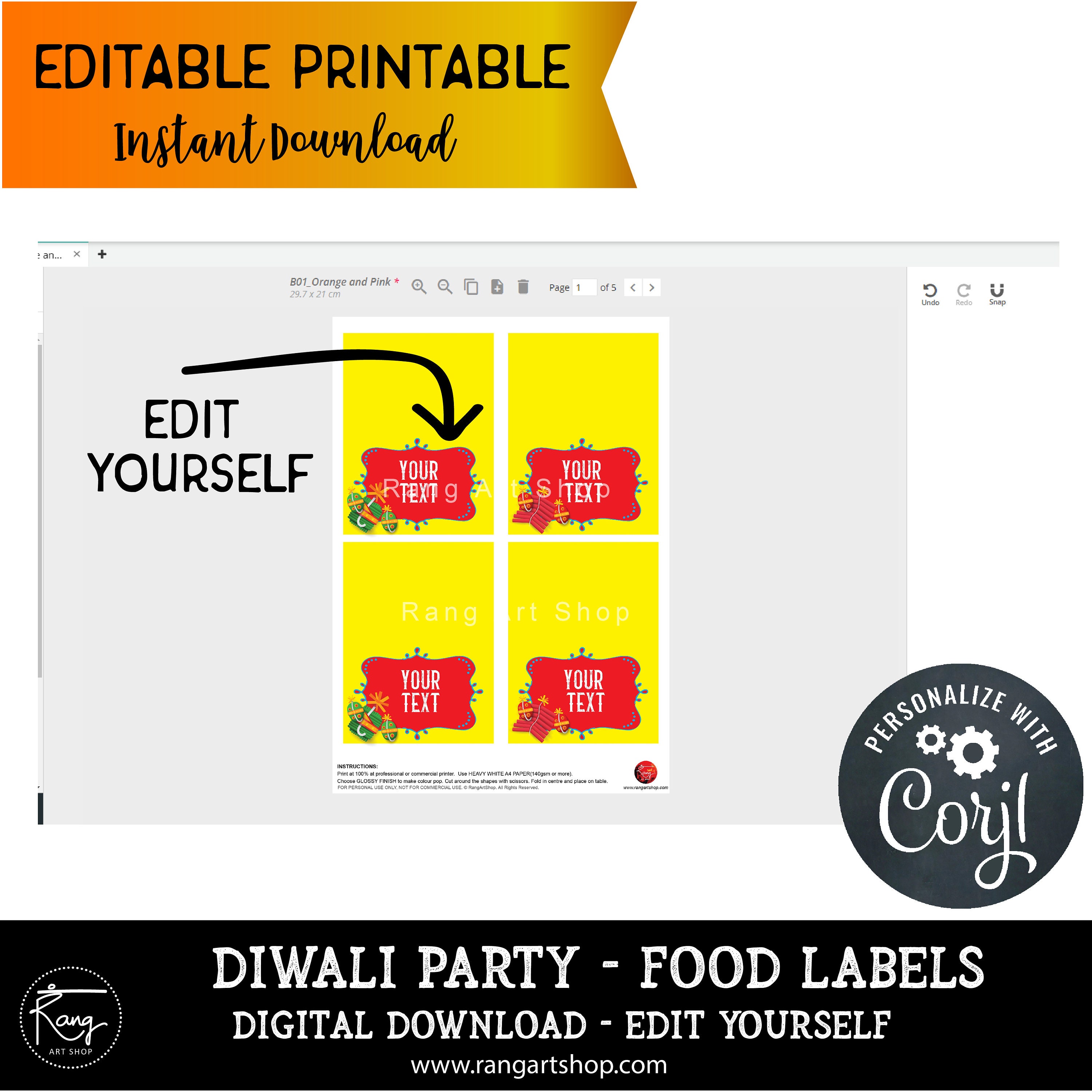 Diwali Editable Food Labels Diwali Tent Card Diwali Party Buffet Card ...