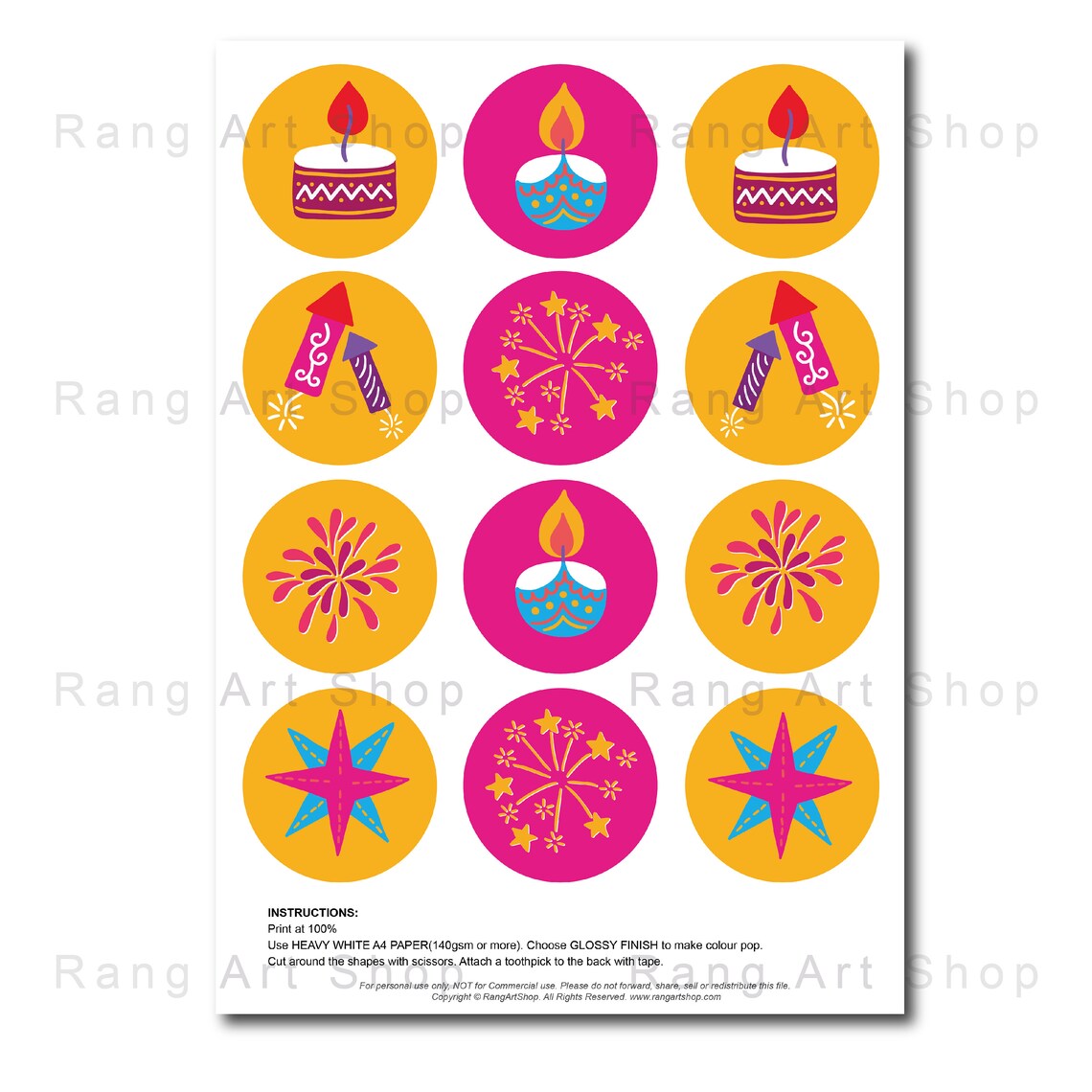 Diwali Cupcake Toppers - Diwali Decorations - Diwali Props - Diwali ...