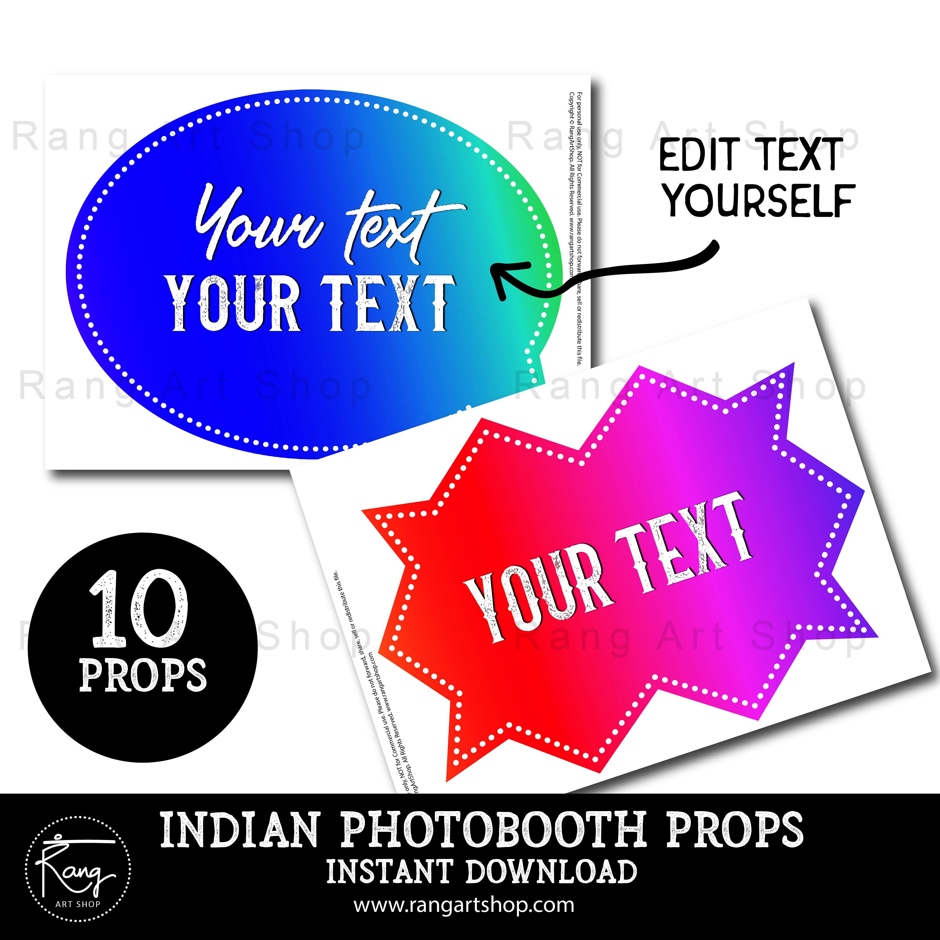 Editable Bollywood Photobooth Props Set of 10 Custom Phrases Indian ...