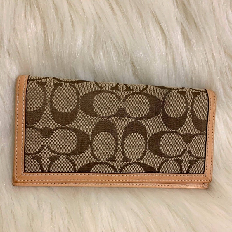 COACH Khaki & Tan Signature Canvas Vintage Checkbook Cover - Etsy