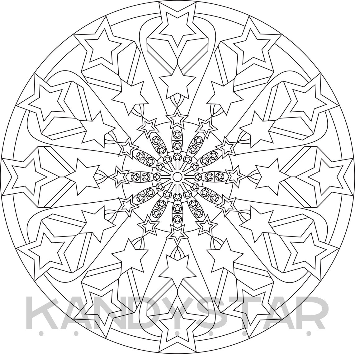 Mandala Coloring Page - “star Spangled" - Printable Instant Download ...