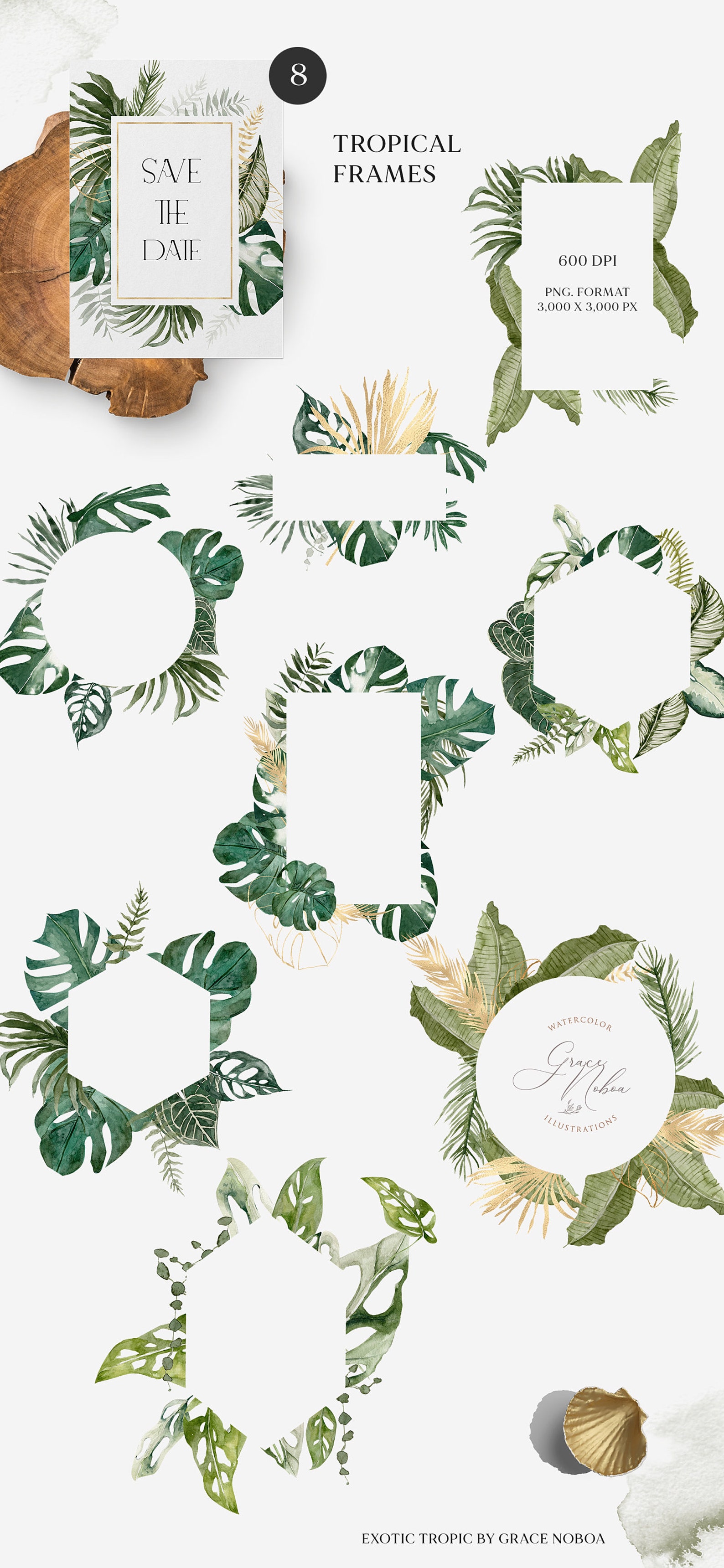 Boho Tropical Greenery Floral Clipart Watercolor Monstera - Etsy