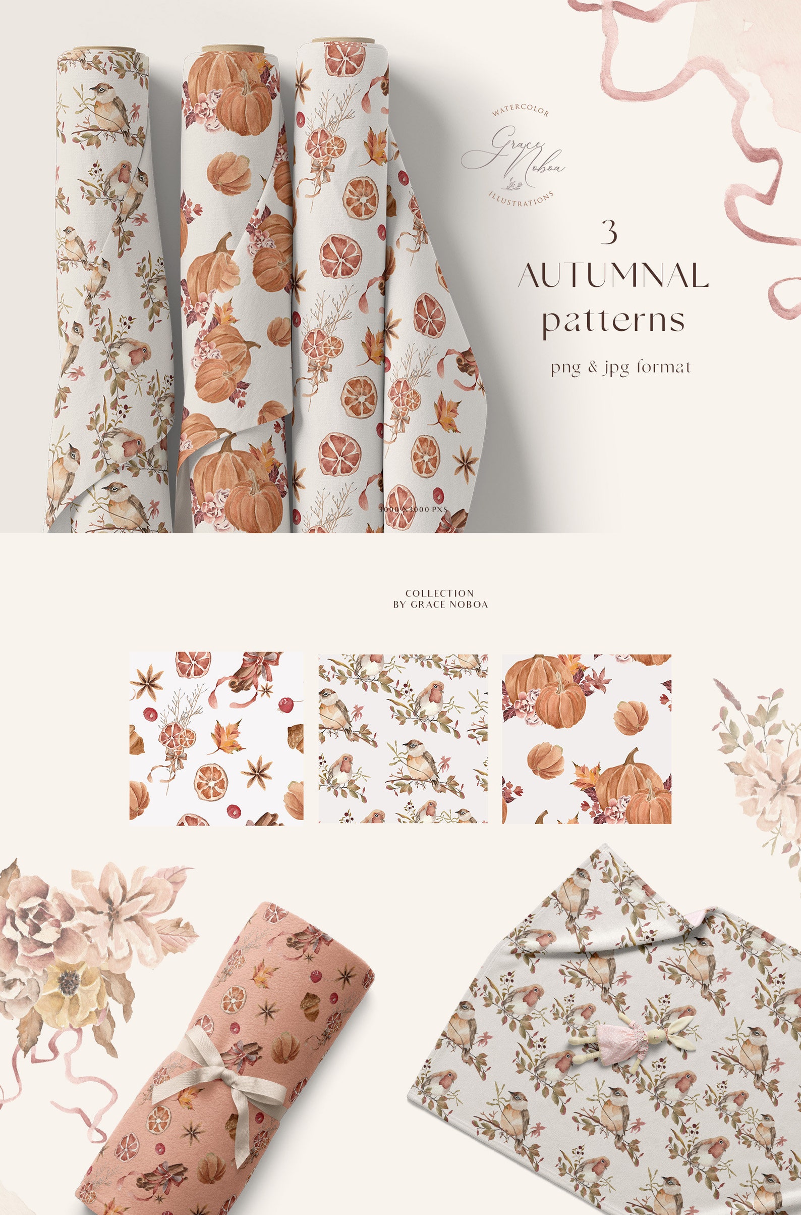 Autumn Watercolor Clipart Fall Floral Png Clip Art Boho - Etsy