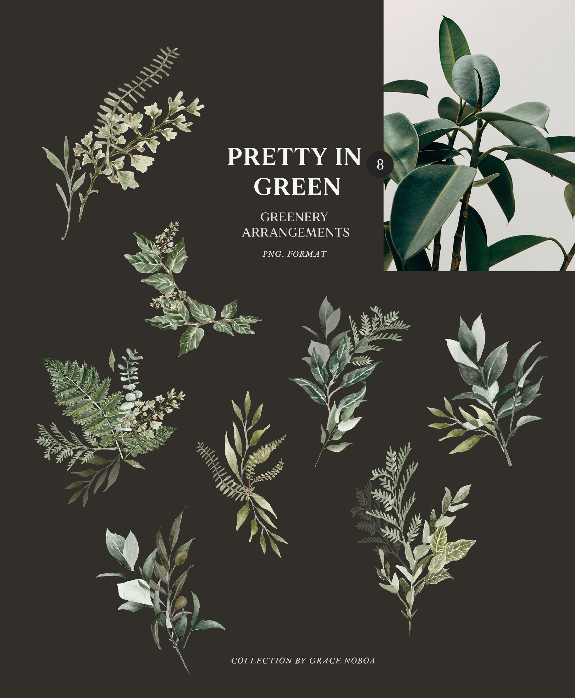Watercolor Greenery Clipart Set Collection Green Foliage - Etsy
