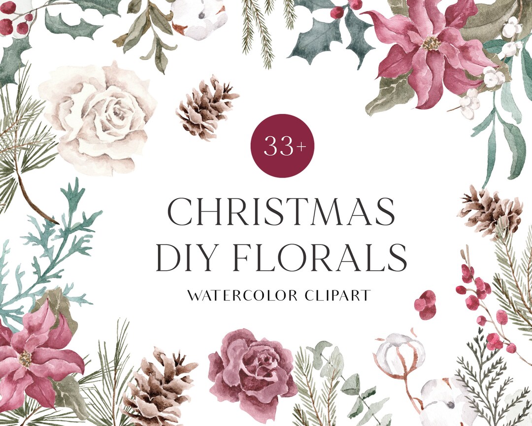 Watercolor Winter Christmas Greenery Clipart Graphic Set Branches New ...