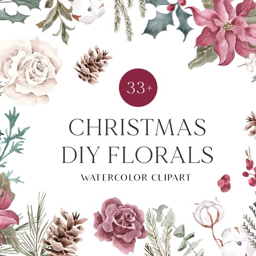 Watercolor Winter Christmas Greenery Clipart Graphic Set - Etsy