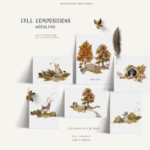 Watercolor Fall Woodland Forest Animals Clipart- Watercolor Pumpkin ...
