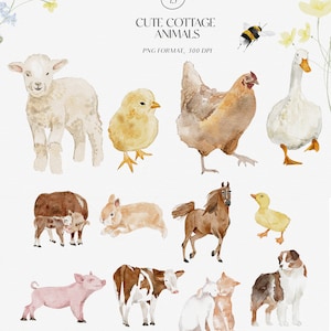 Watercolor Farm Animals Clipart- Cow Nursery Clipart- Horse Pig Duck ...
