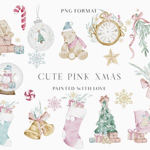 Watercolor Pink Christmas Tree Clipart- Grandmillenial Christmas ...