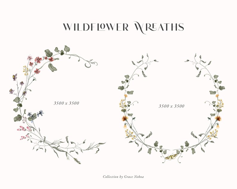 Watercolor Wildflower Floral Clipart Watercolor Garden Wreath - Etsy