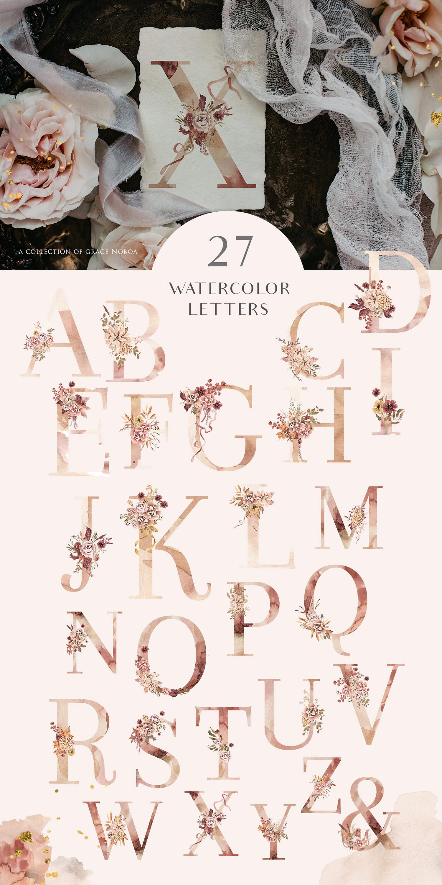 Floral Boho Watercolor Alphabet Watercolor Wedding Letters - Etsy