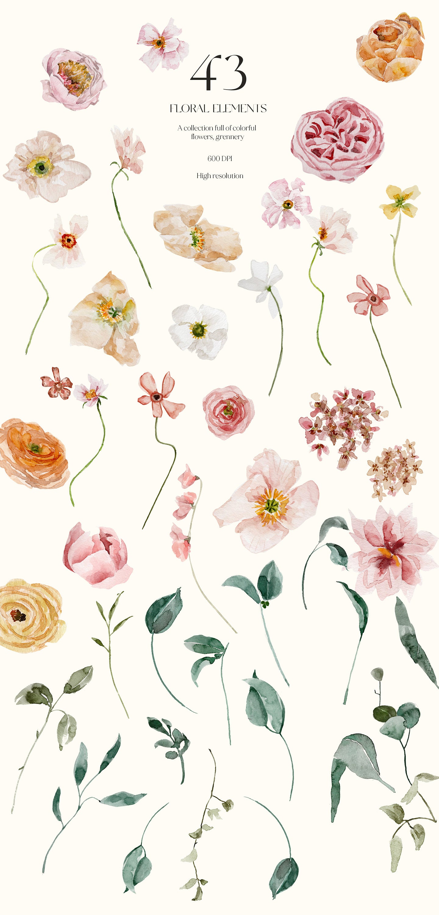 Watercolor Floral Clipart Spring Floral Peach Flower Spring - Etsy