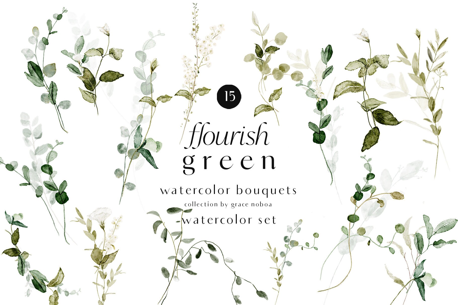 Watercolor Greenery Clipart Eucalyptus Clipart Foliage - Etsy