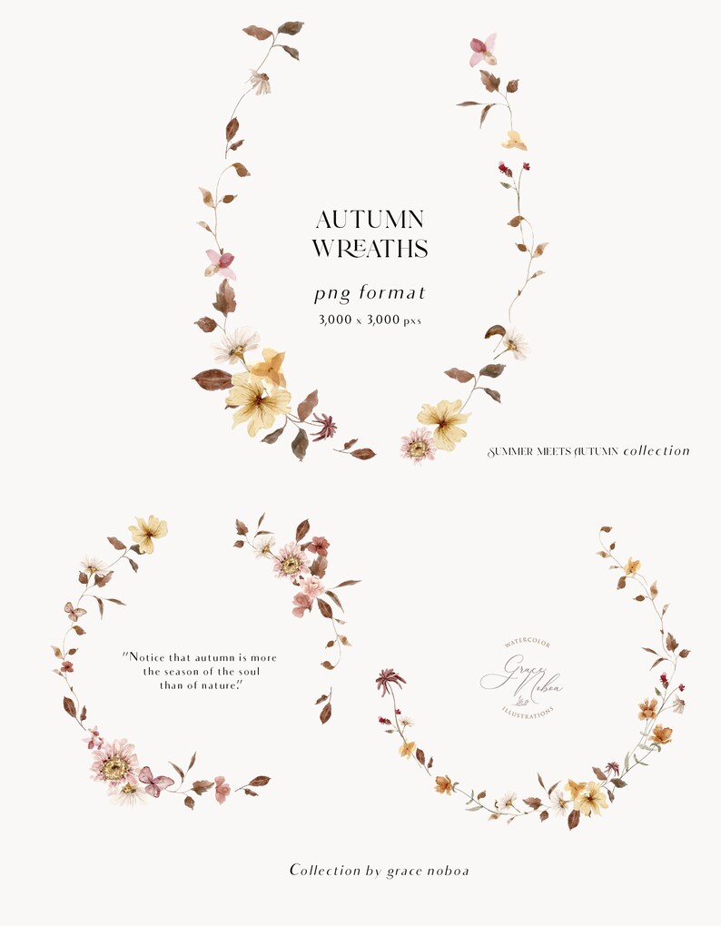Autumn Watercolor Floral Clipart Fall Clipart Watercolor - Etsy