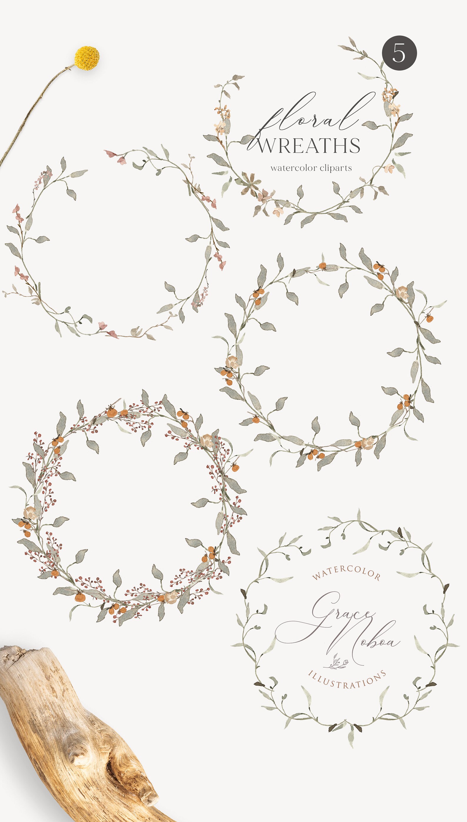 Watercolor Floral Wreath Clipart Watercolor Botanical Floral - Etsy