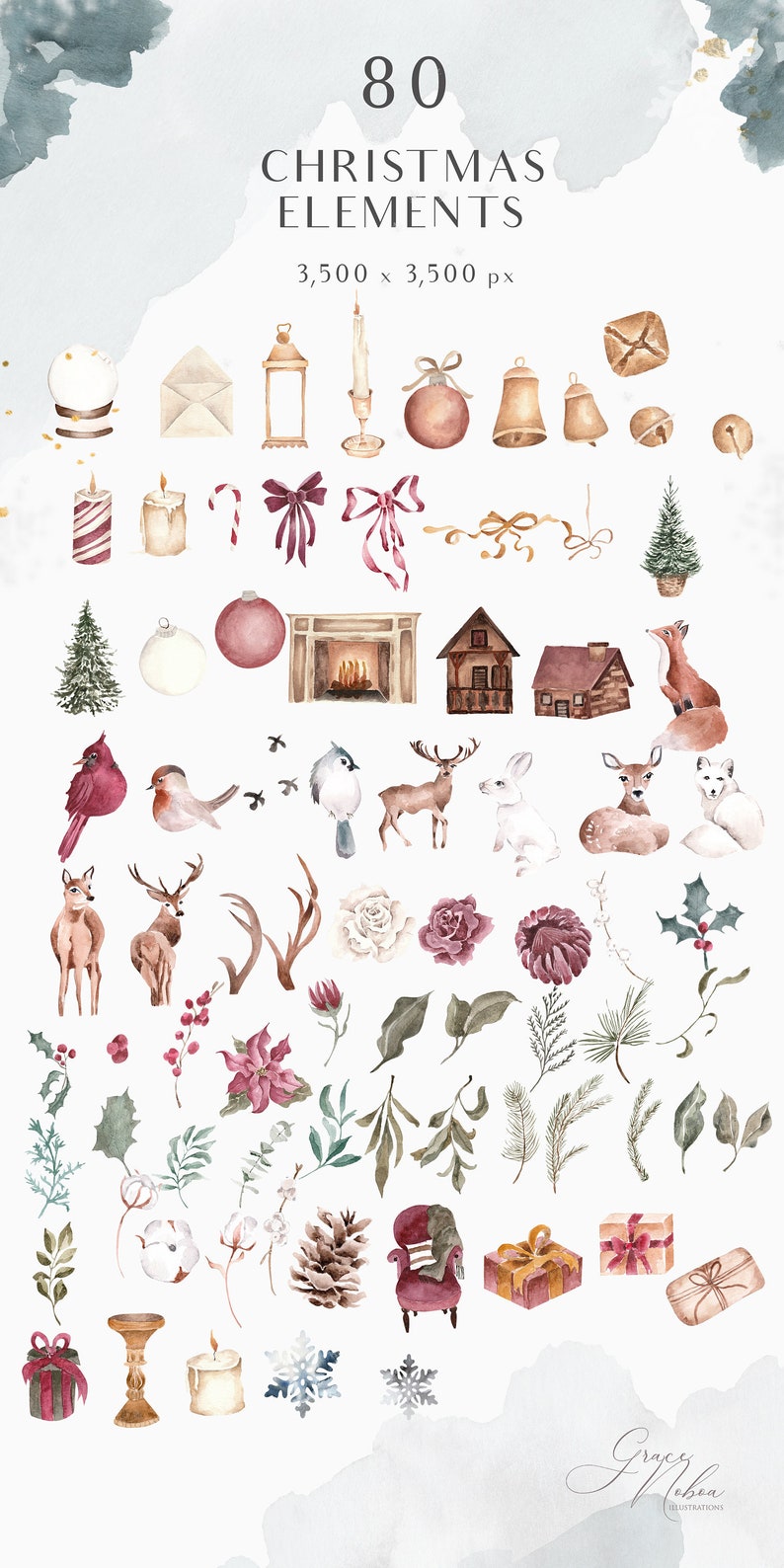 Christmas Winter Watercolor Clipart Holly Bouquet - Etsy