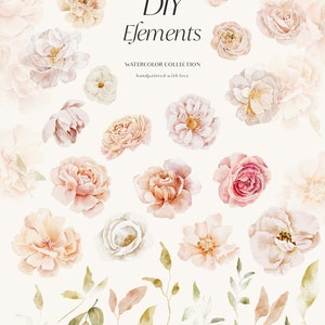 Peach Floral Clipart Watercolor Peach Flowers Clipart Soft Neutral ...