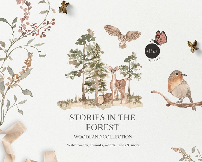 Watercolor Woodland Forest Animals Clipart Wildflower - Etsy