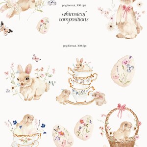 Watercolor Wildflower Floral Clipart- Watercolor Bunny Wreath Clipart ...