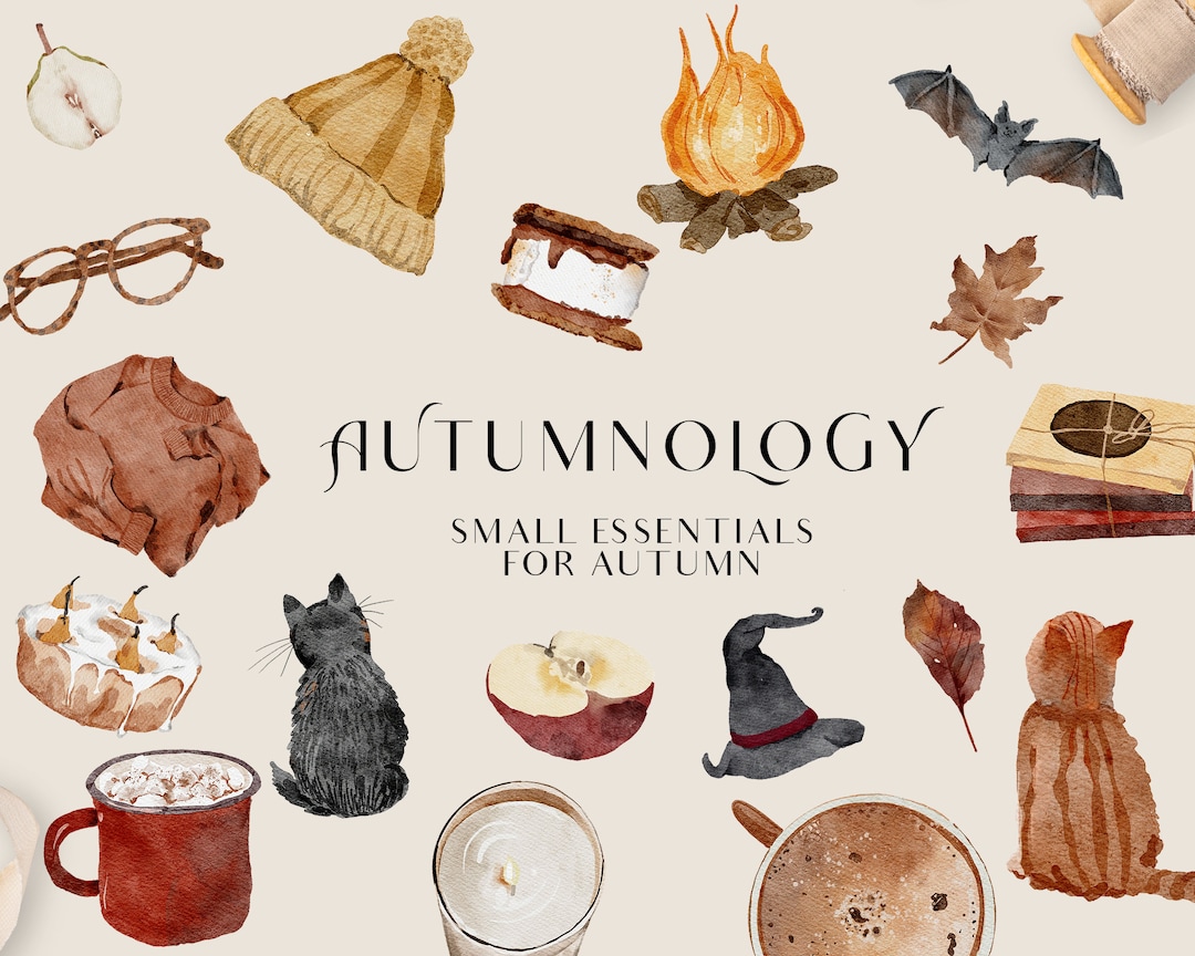 Watercolor Autumn Clipart Fall Cozy Clipart Stickers Clipart pumpkin ...