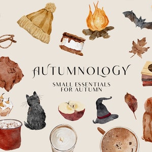 Watercolor Autumn Clipart Fall Cozy Clipart Stickers Clipart pumpkin ...