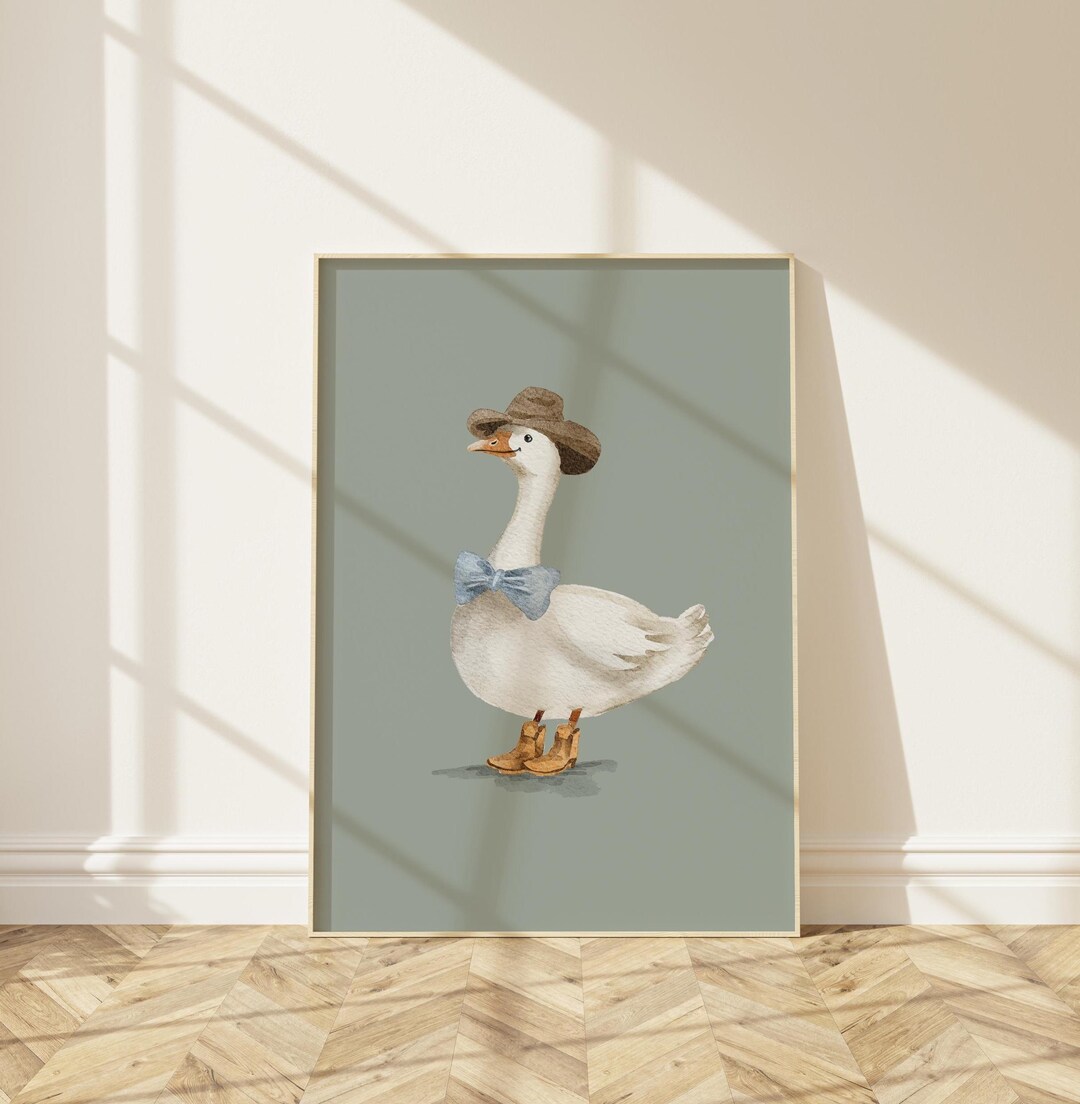 Silly Cowboy Goose Print- Goose Kid's Wall Art Poster- Neutral Western ...