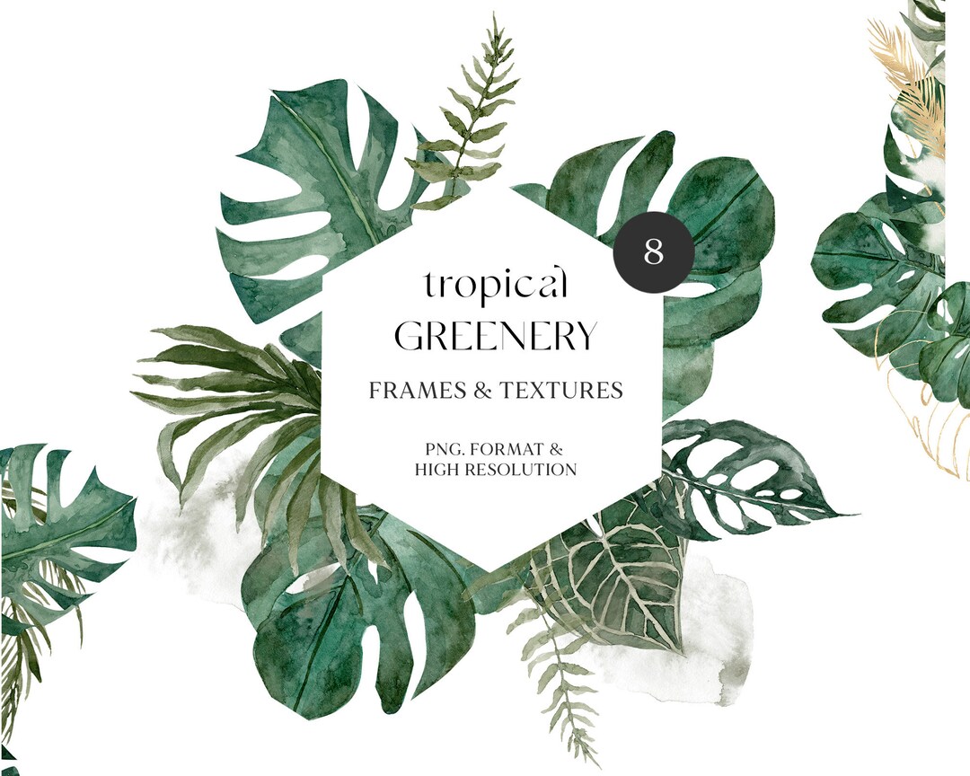 Boho Tropical Greenery Floral Clipart Watercolor Monstera Palms Leaves ...
